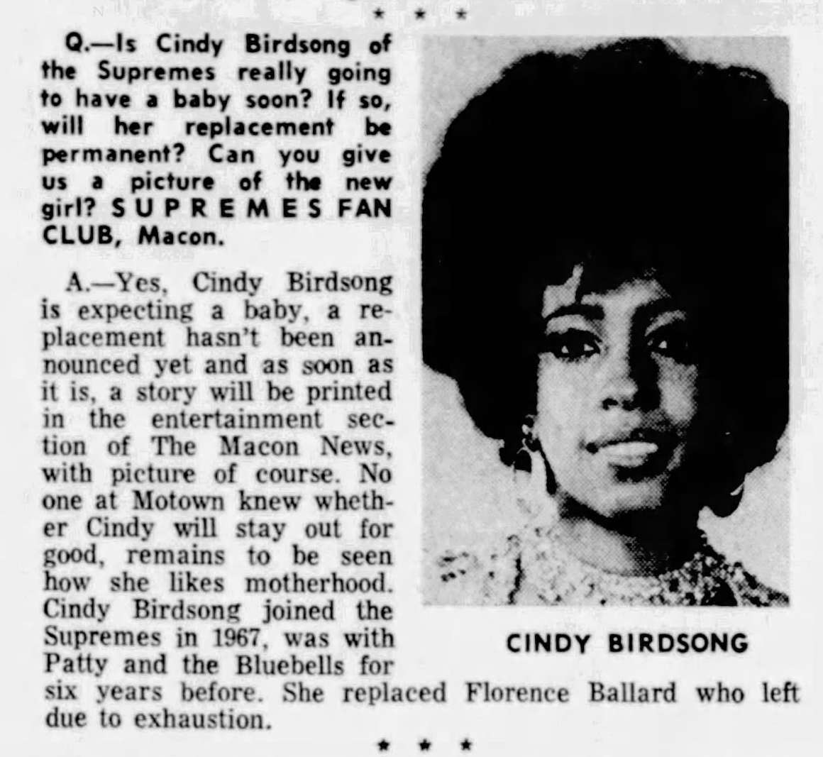 How long was Cindy Birdsong in the Supremes?